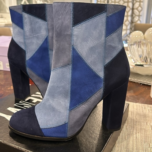 Renvy | Shoes | Blue Suede Patchwork Bootssz Eu 4 Us 9 | Poshmark